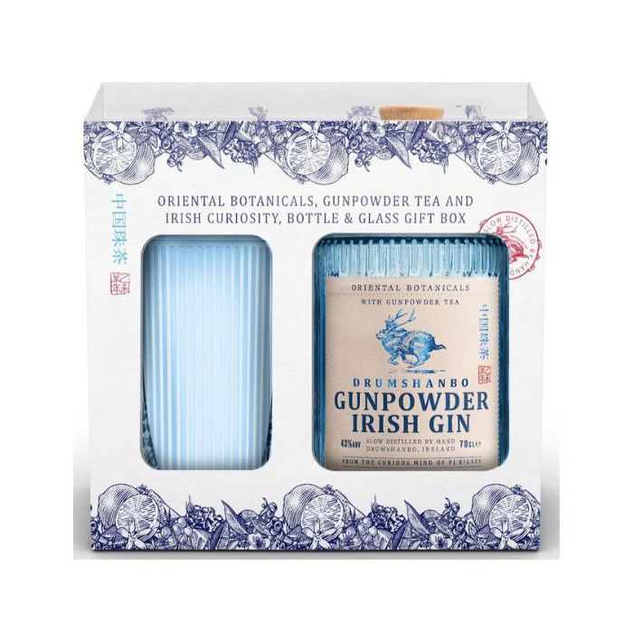 Drumshanbo Gunpowder Gin 700ml Gift Pack with Blue Glass (Alc. 43%)
